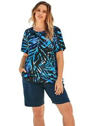 SWIM 365 Relaxed Fit Swim Tee Blue Painterly Leaves
