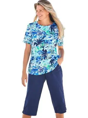 SWIM 365 Relaxed Fit Swim Tee Blue Stripe Palm