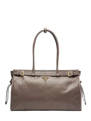 Prada Large Leather Shoulder Bag - Beige