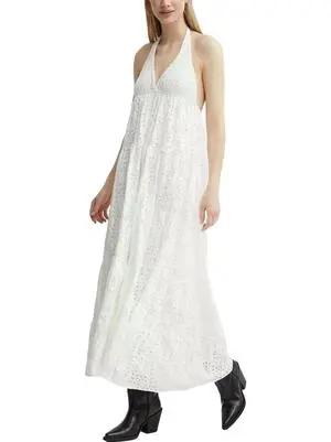Desigual Eyelet-embroidery Halterneck Maxi Dress - White