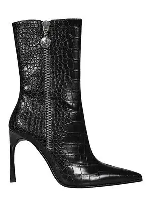 Versace Pointed-toe Crocodile-effect Ankle Boots - Black
