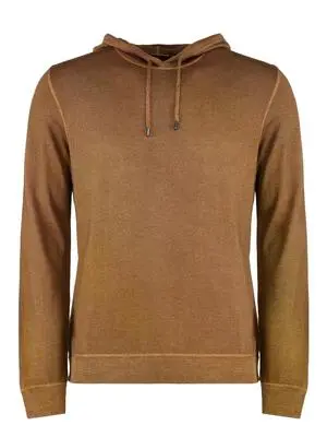 MOORER Hooded Ribbed Sweater - Brown