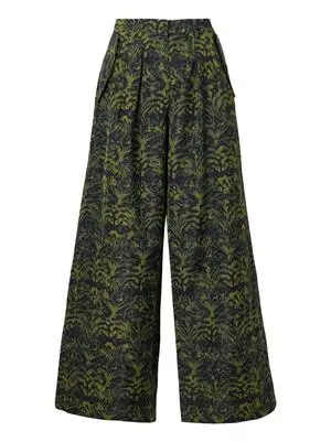 Ulla Johnson Charlie Pleated Printed Poplin Wide-leg Pants - Green