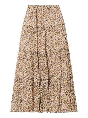 Ulla Johnson Gaelle Tiered Printed Maxi Skirt - Cream