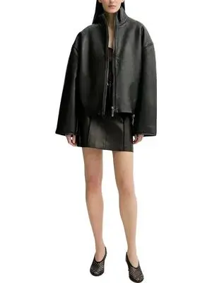 AERON Button-fastening Mini Leather Skirt - Black