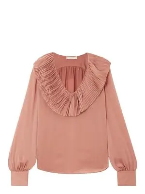 Ulla Johnson Pleated Silk-satin Blouse - Pink