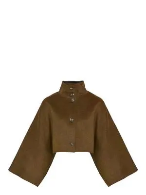 YVES SALOMON Cape-sleeve Cropped Jacket - Brown