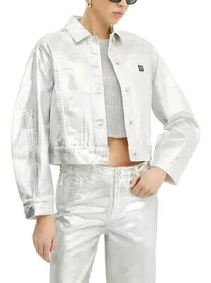 Armani Exchange Metallic-finish Denim Jacket - Silver