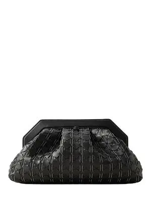 SERAPIAN Secret Embellished Woven Leather Clutch - Black