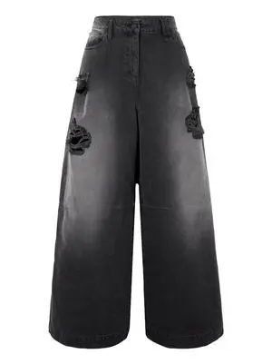 Simone Rocha Crystal-embellished Wide-leg Jeans - Black