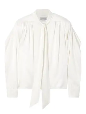 Stella McCartney Pussy-bow Pleated Satin Blouse - White