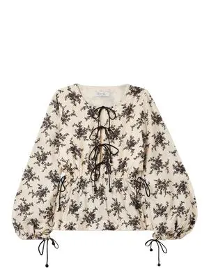 Sea Joan Tie-detailed Floral-print Voile Top - Cream