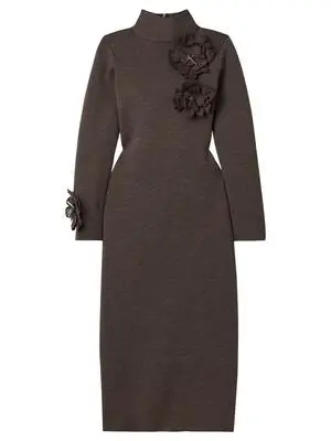 Oscar De La Renta Embellished Wool-blend Turtleneck Midi Dress - Brown