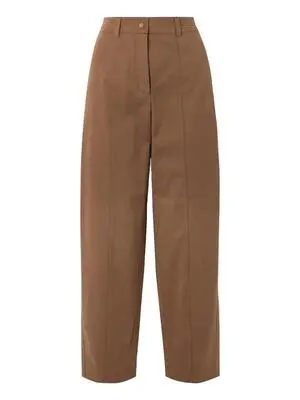 Moncler Appliquéd Cotton-blend Gabardine Straight-leg Pants - Brown