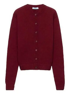 Prada Triangle-logo Cashmere Knitted Cardigan - Burgundy