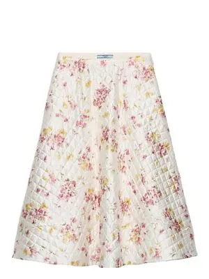 Prada Floral-print Quilted Satin Circle Midi Skirt - Pink