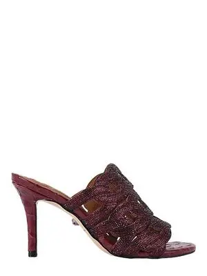 Kurt Geiger Crystal Chain Snakeskin-embossed Heeled Mules - Wine