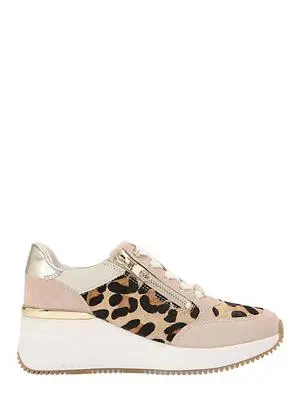 Carvela Skyline Leopard-print Leather Low-top Wedge Trainers - Taupe