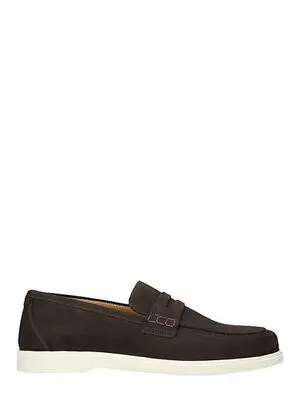 LOAKE Como Suede Penny Loafers - Dark Brown