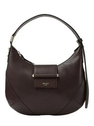 JIMMY CHOO Small Leather Hobo Shoulder Bag - Chocolate/shiny Gold