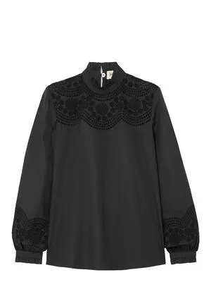 EMPORIO SIRENUSE Mona Broderie Anglaise Cotton-blend Poplin Blouse - Black