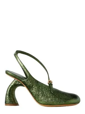 Dries Van Noten Crinkled Leather Slingback Pumps - Green