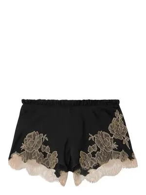 Carine Gilson Lace-trimmed Silk-satin Shorts - Black