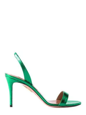 AQUAZZURA So Nude 85 Metallic Snake-effect Leather Slingback Sandals - Green