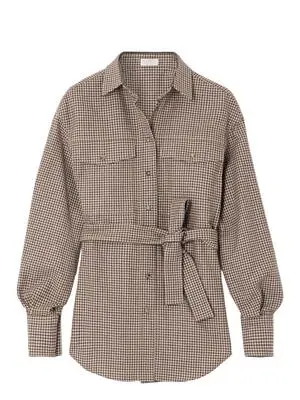 Brunello Cucinelli Belted Checked Wool Shirt - Neutrals