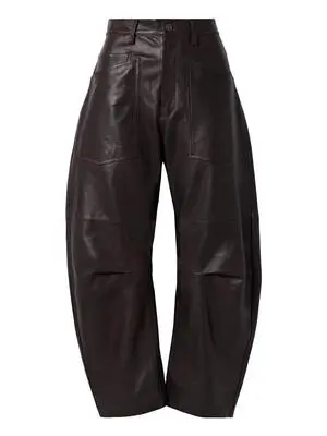 NILI LOTAN Shon Leather Barrel-Leg Pants Brown