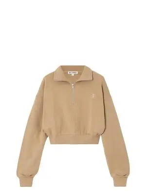 Eterne Cropped Embroidered Cotton And Modal-blend Jersey Sweatshirt - Brown
