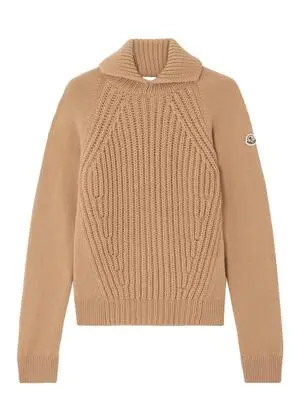 Moncler Ribbed Wool And Cashmere-blend Polo Sweater - Brown