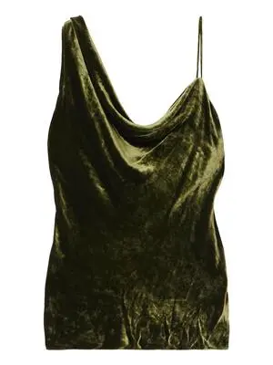 Dries Van Noten Asymmetric Draped Velvet Top - Green