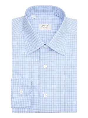 Brioni Ventiquattro Cotton Micro-plaid Dress Shirt - Blue/white