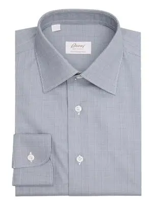Brioni Ventiquattro Cotton Micro-plaid Dress Shirt Blupat