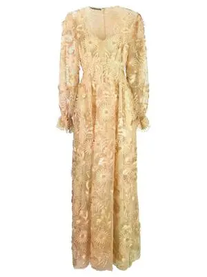 Alberta Ferretti Sunflower Macramé Gown - Neutrals