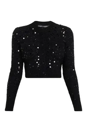 Dolce & Gabbana Sequined Wool Crop Cardigan - Black