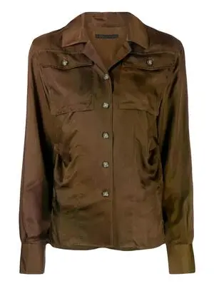 Helmut Lang Long-sleeve Satin-finish Shirt - Brown