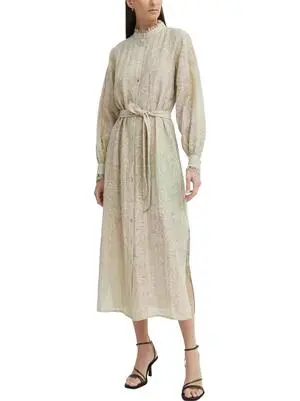 BRUUNS BAZAAR Leaf-print Lace-trimmed Midi Dress - Neutrals