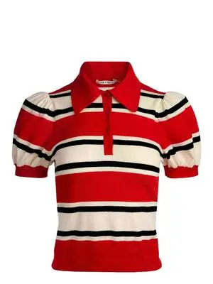 Alice + Olivia Ramona Striped Polo Shirt - Red