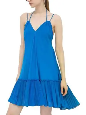 Beatrice B Pleated Ruffled Mini Dress - Blue