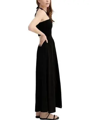 SESSUN Smocked Halterneck Maxi Dress - Black