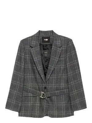 Maje Checked Belted Blazer - Grey