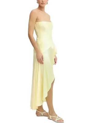 Bardot Strapless Ruffled Asymmetric Dress - Yellow
