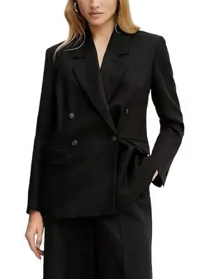 IVY OAK Double-breasted Linen-blend Blazer - Black