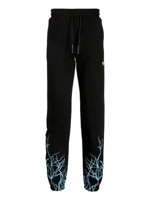 PHOBIA Lightning-print Cotton Track Trousers - Black