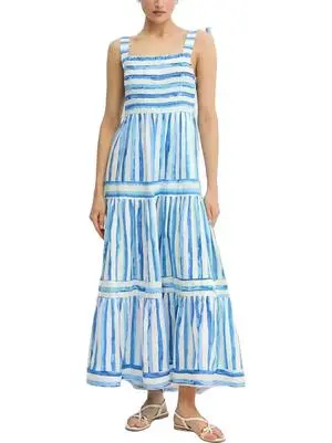 PEDRO DEL HIERRO Smocked-striped Midi Dress - White