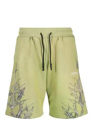 PHOBIA Lightning-print Cotton Track Shorts - Green