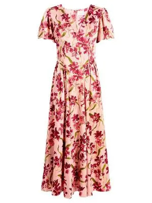 Cinq À Sept Floral-print Puff-sleeve Dress - Pink
