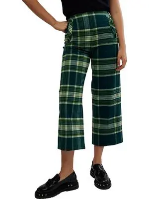 Free People Acadia Plaid Cropped Trousers - Green Combo